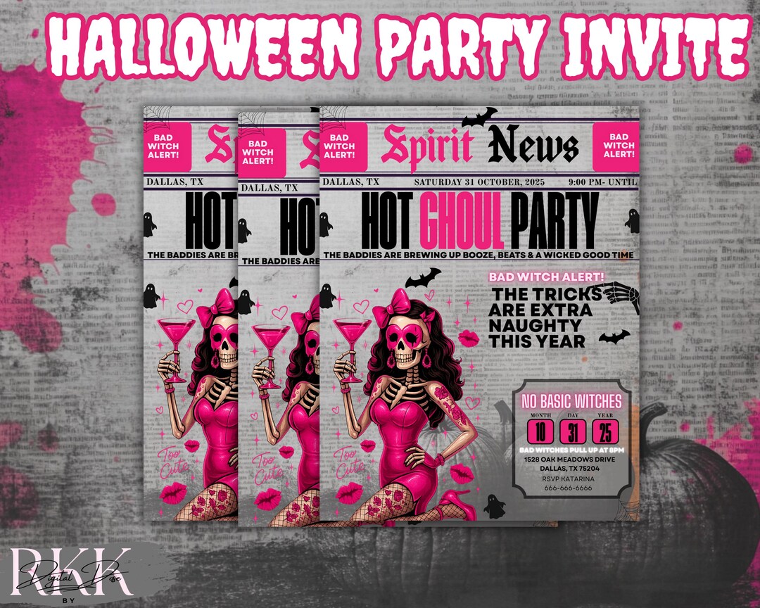 Hot Ghouls Halloween Party Invite, Editable Newspaper Template - Etsy