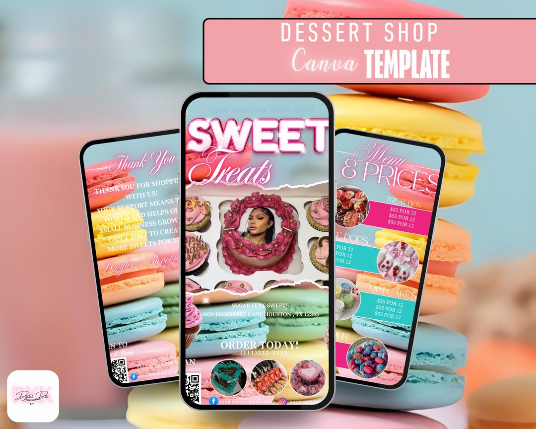 Editable Dessert Menu Template Candy Grapes Cake Pops Cupcakes Sweet ...