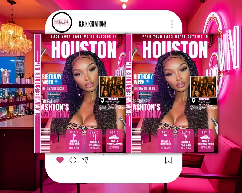 Editable Houston Birthday Itinerary Flyer: Celebrity Style Canva ...