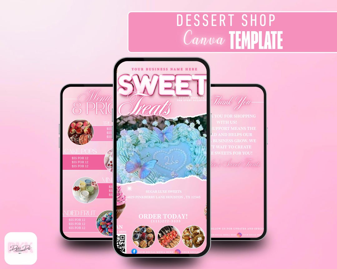 Editable Dessert Menu Template Sweet Treats Flyer for Candy Grapes Cake ...