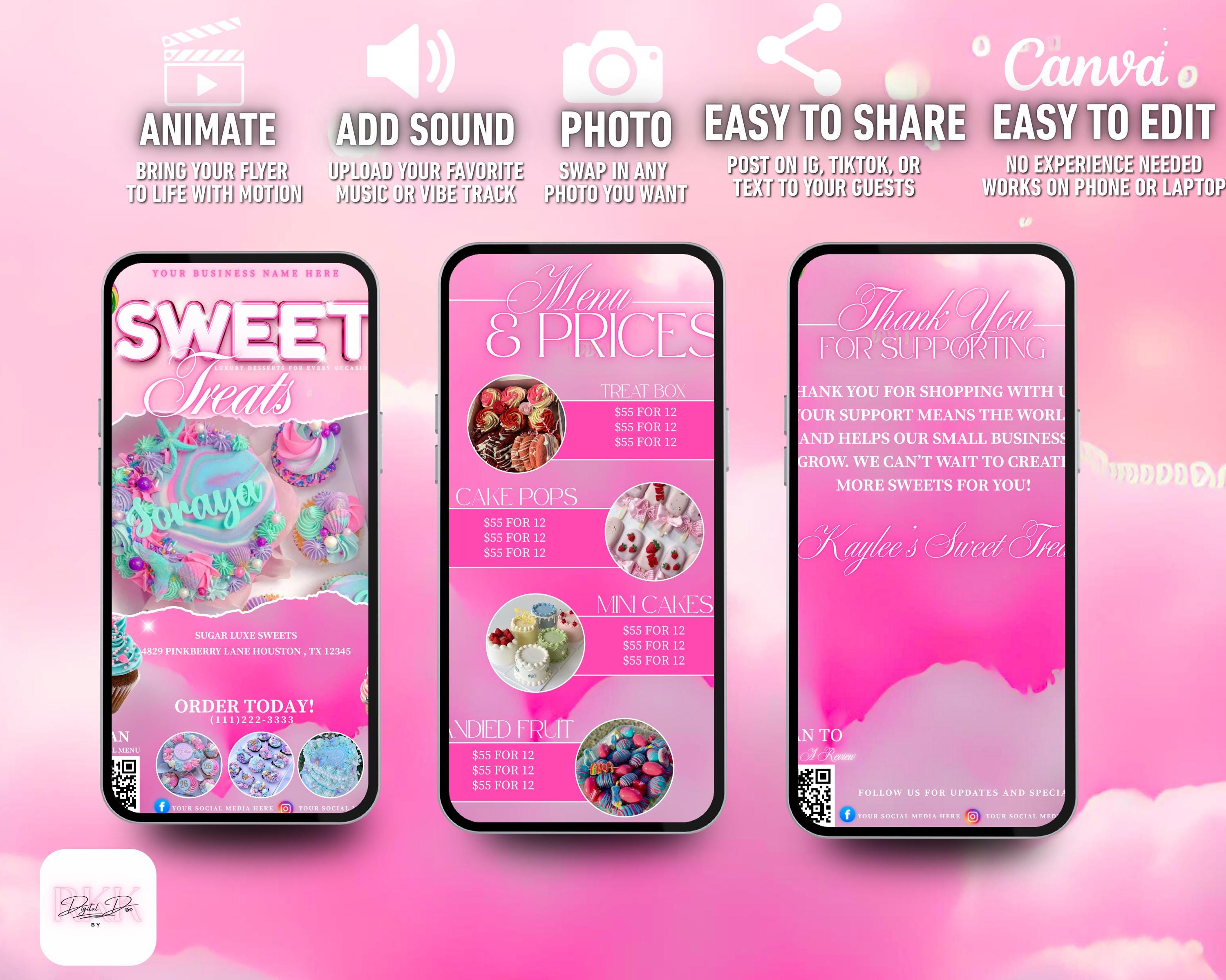 Editable Sweet Treats Flyer Template: Dessert Shop Menu, Cake Pops ...