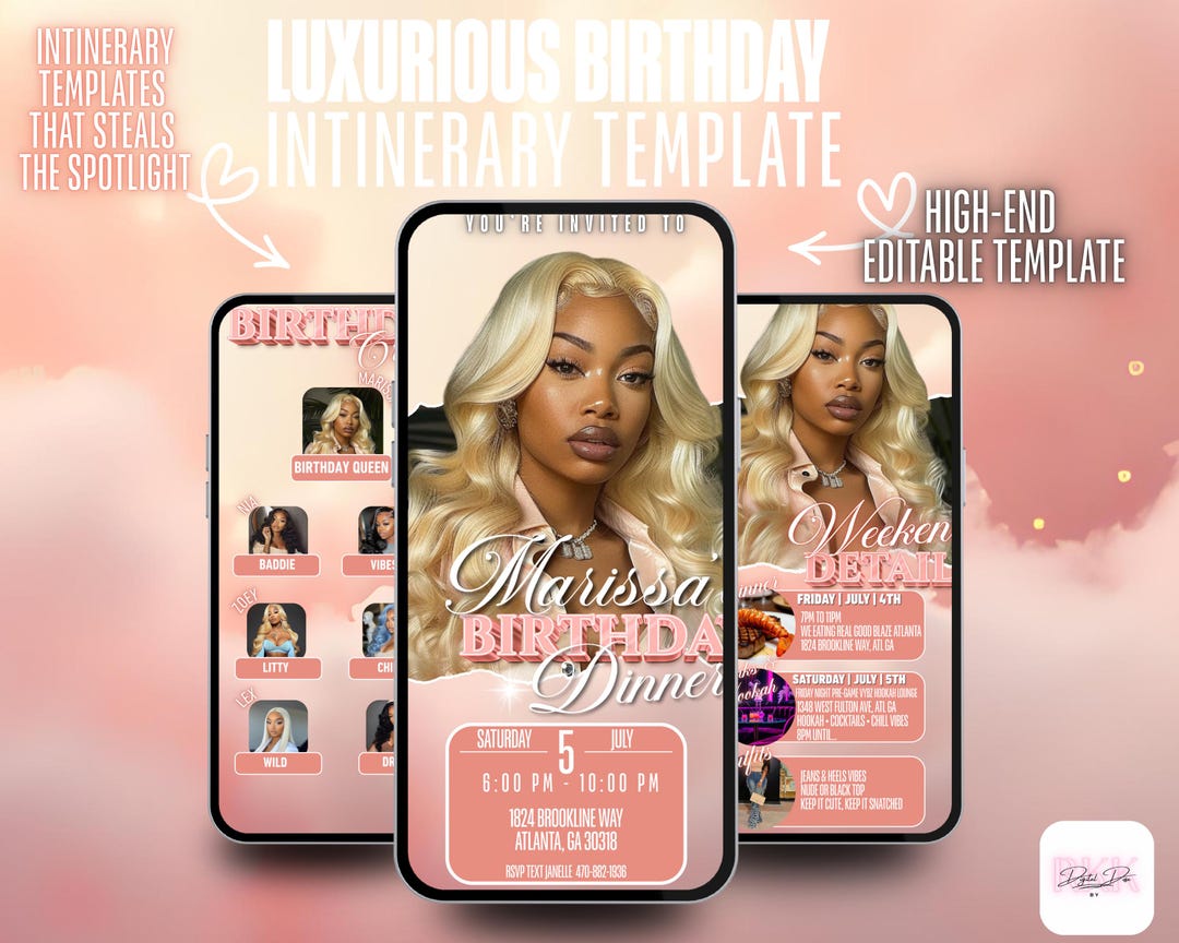 Editable Birthday Invitation Flyer – Girly Canva Template – Weekend ...