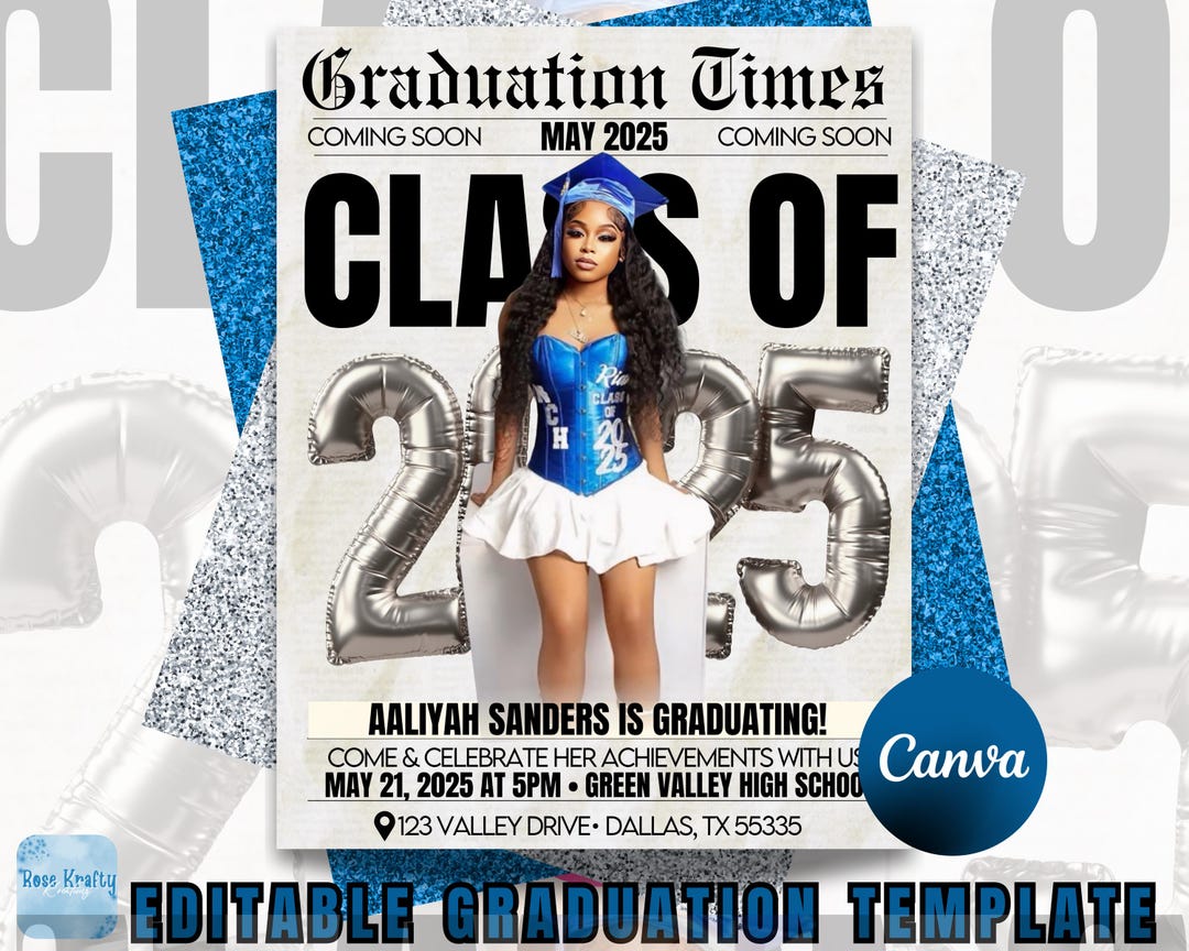 Graduation Times Flyer Template: Class of 2025 Party Invite (editable ...