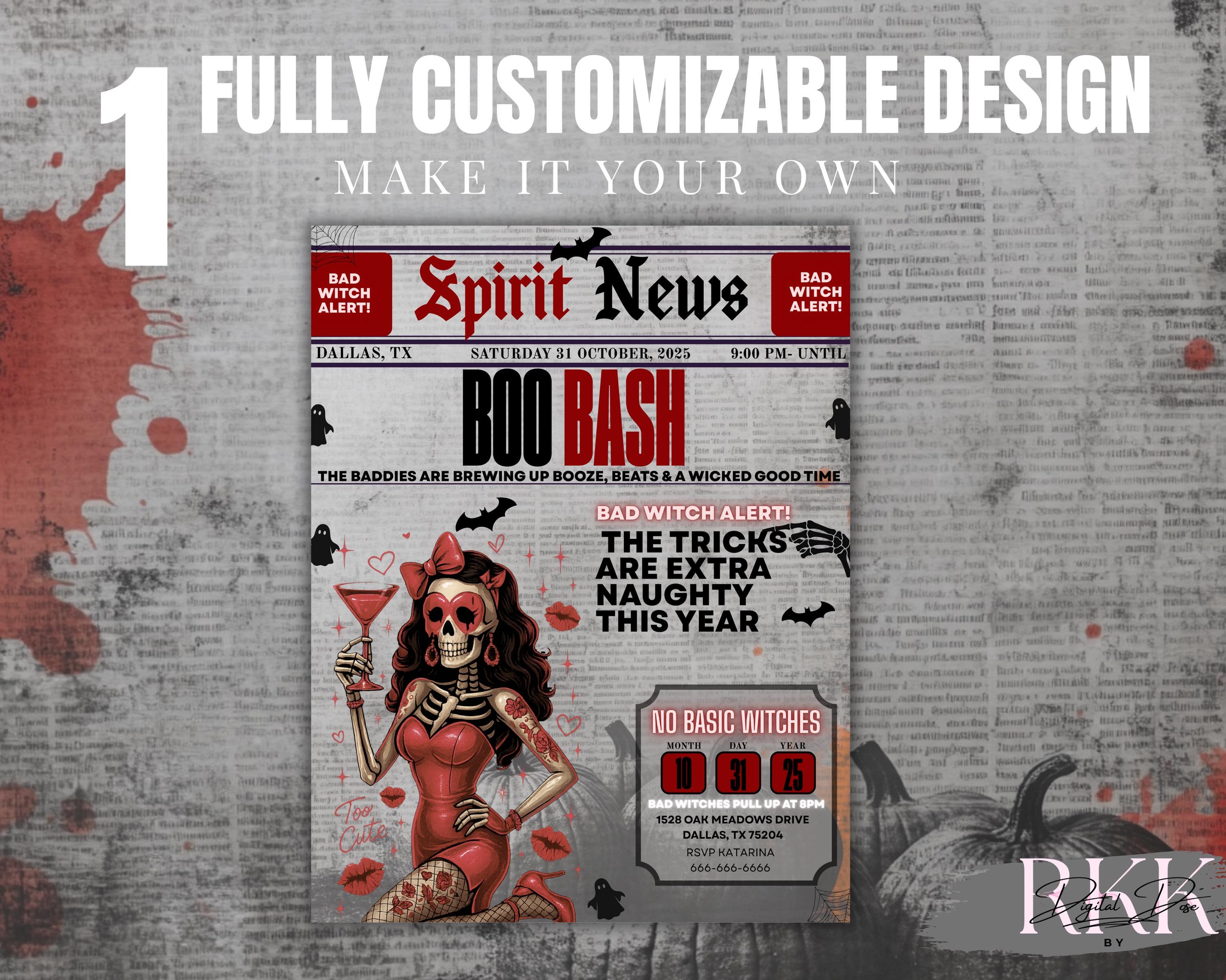 Boo Bash Halloween Invitation, Red Newspaper Style Digital Flyer ...