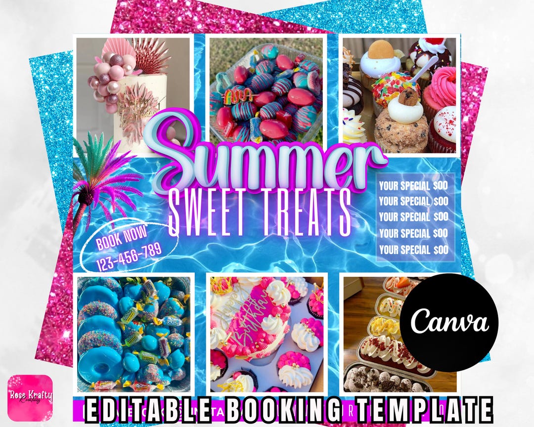 Editable Summer Dessert Flyer - Canva Template for Bakeries - Etsy