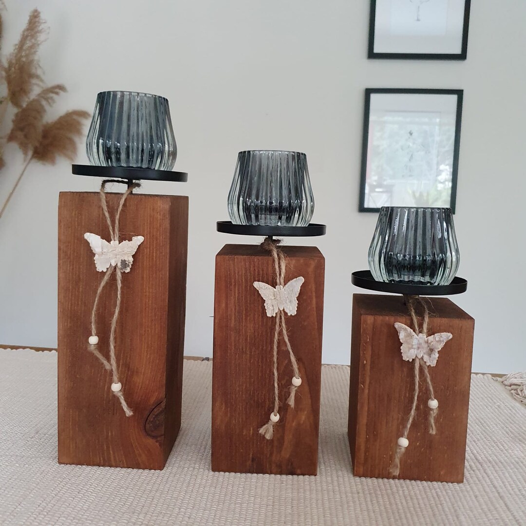 Candlestick Wooden Beam Column Handmade Solid Wood Butterfly, Lantern ...