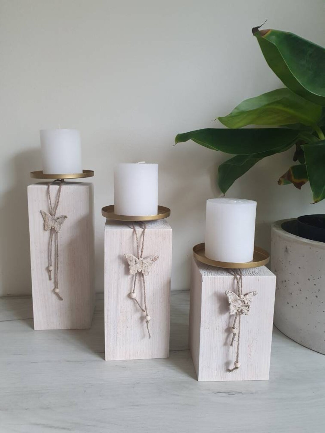 Candlestick Wooden Beam Column Handmade Solid Wood Butterfly Bleached ...