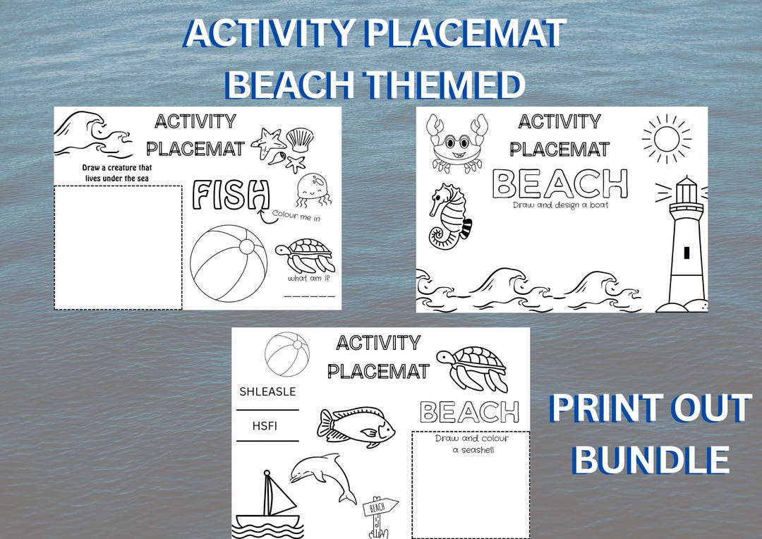 Ocean Beach Themed Activity Printable Colour Placemats for Children ...