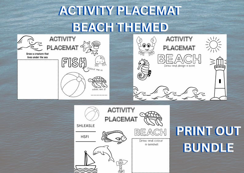 Ocean Beach Themed Activity Printable Colour Placemats for Children ...