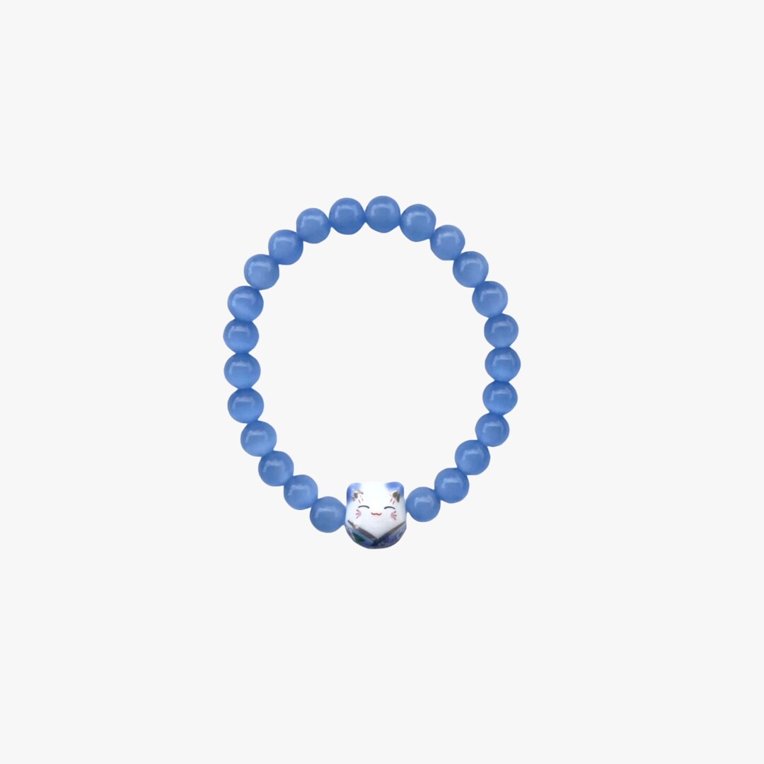 Cute Sweet Happy Blue Lucky Cat Ceramic Blue Cat's Eye Chrysoberyl ...