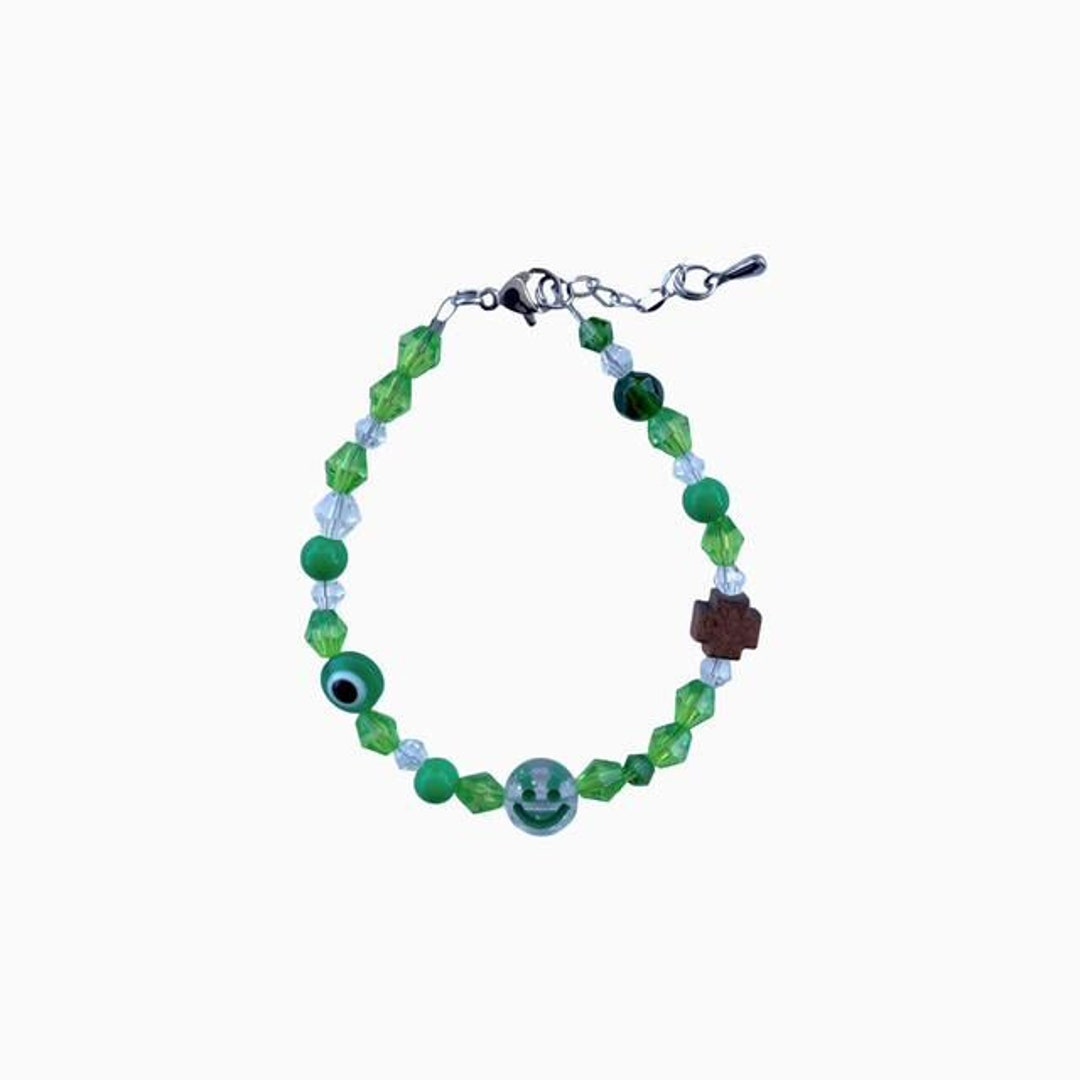 Green Happy Smiley Face, Wooden Crucifix Cross, Greek Evil Eye Sparkly ...