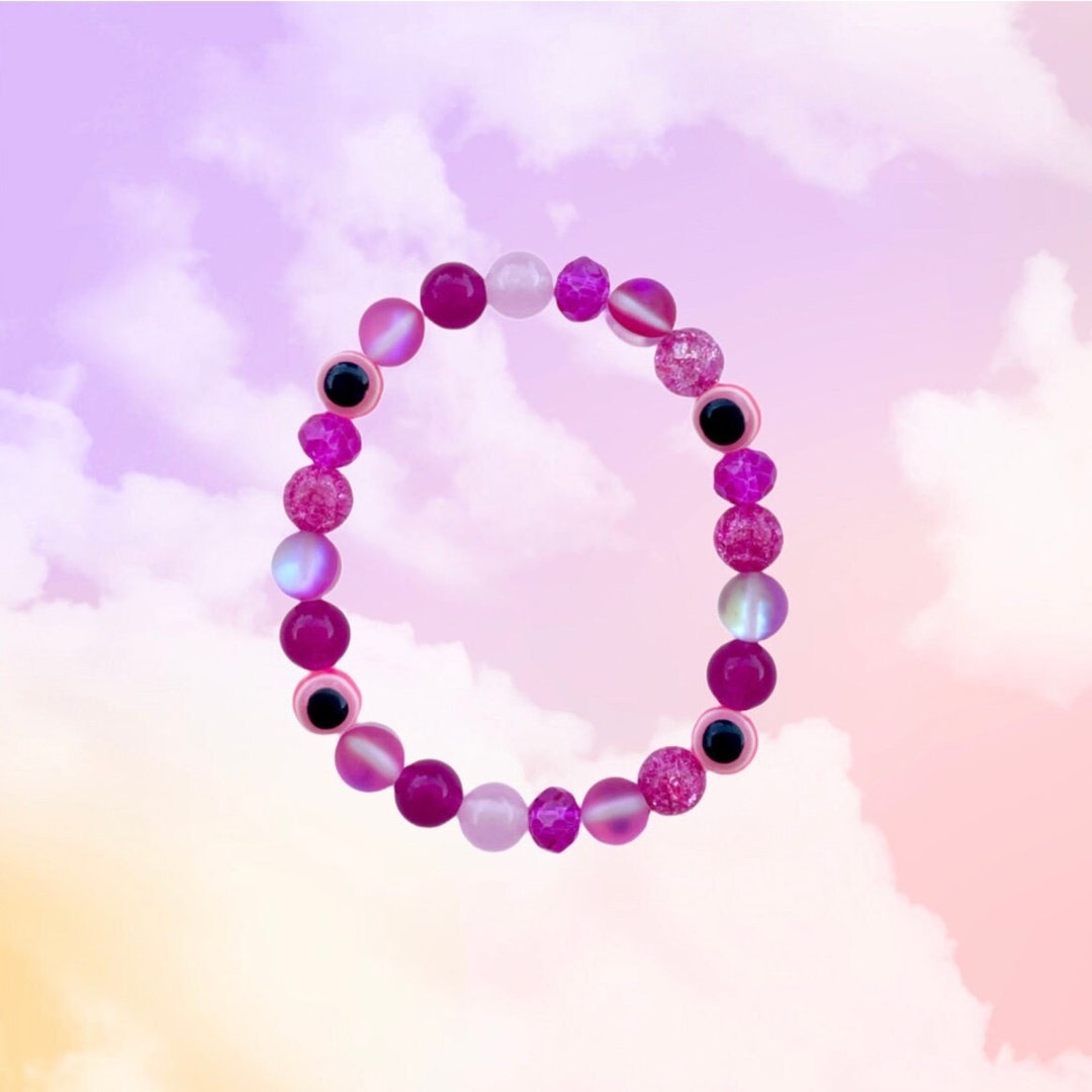 Mati Hot Pink Glitter Crackle Quartz Multi-gemstone Sparkly Beaded ...