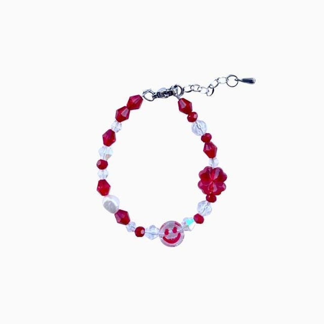 Red Smiley Face, Lucky Four-leaf Clover Sparkly Bicone, Freshwater ...