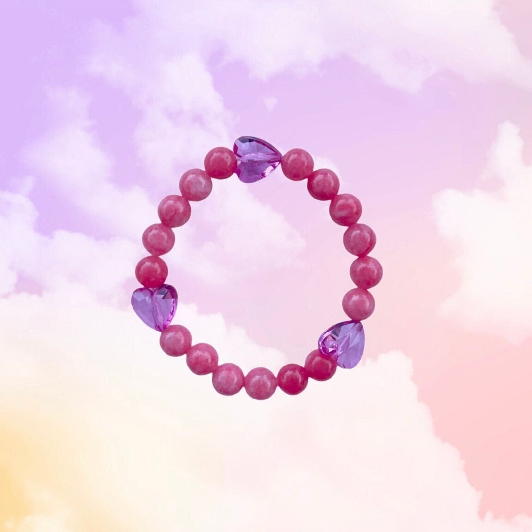 KIDS RANGE Pink Sparkly Crystal Love Hearts Pink Jade Beaded Gemstone ...