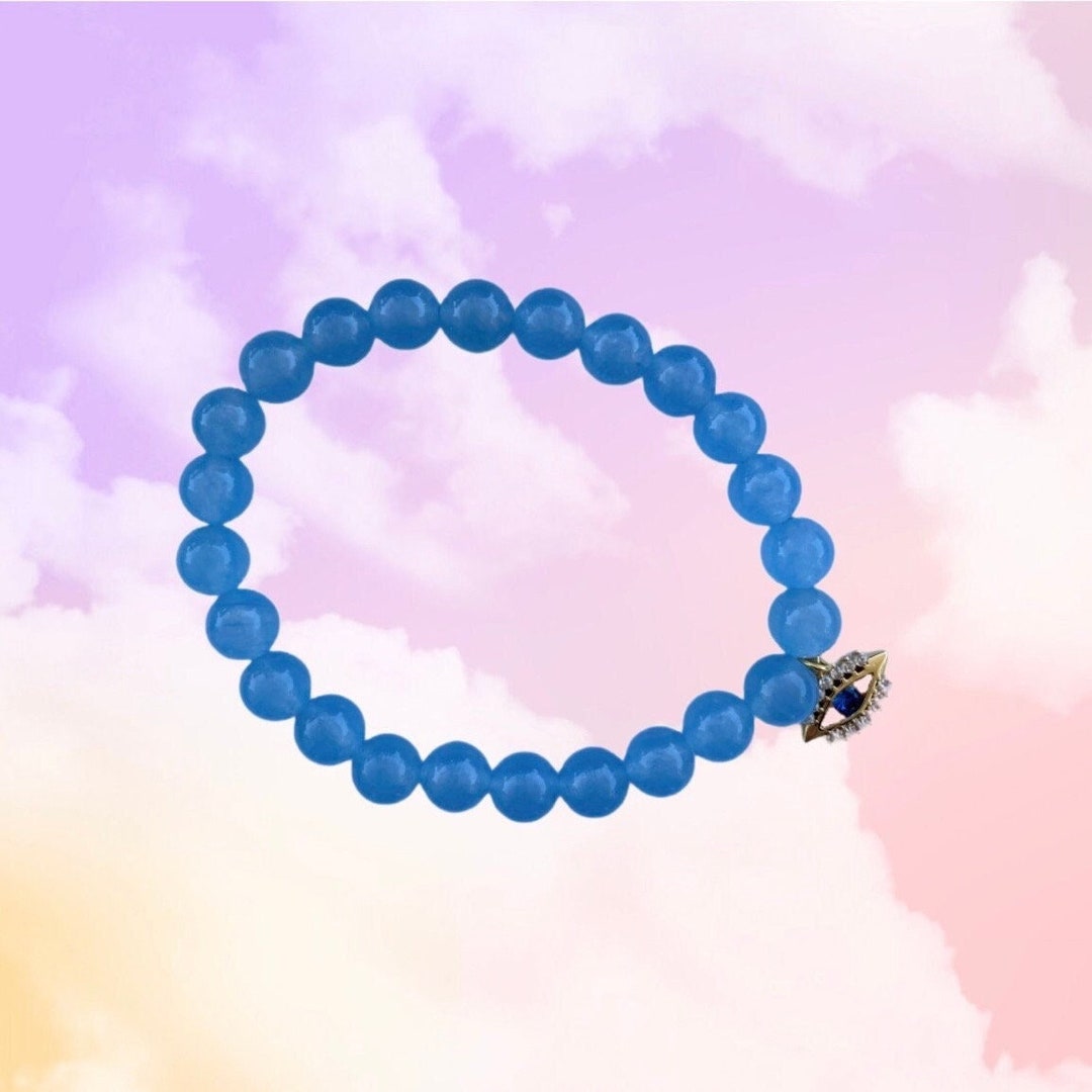 All Seeing Eye Blue Aventurine Beaded Gemstone Embellished Luxe Greek ...