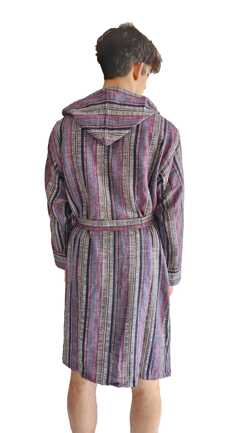 Handwoven Cotton Hooded Bathrobe: Boho Striped Spa Robe - Etsy