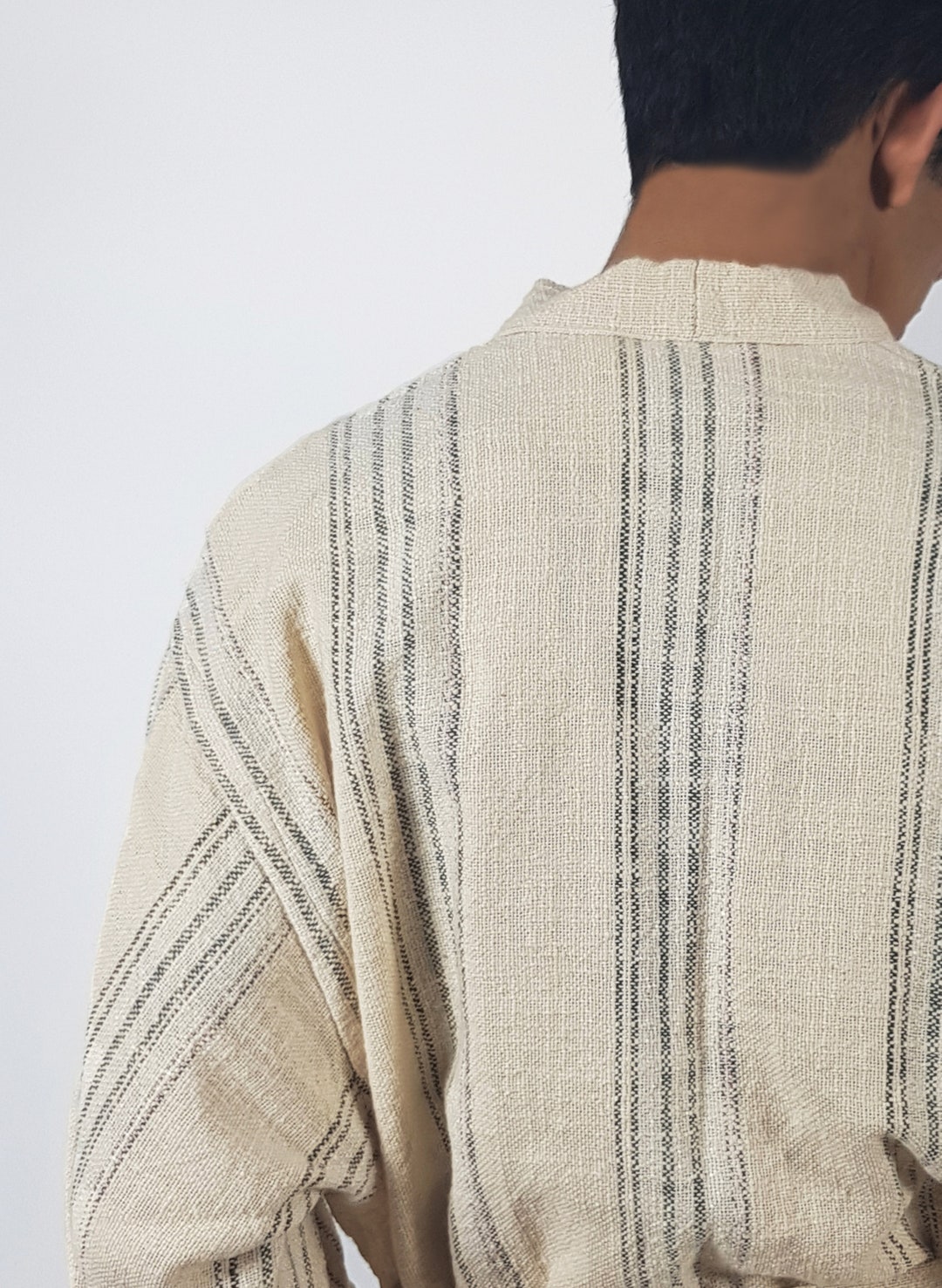 Striped Unisex Cotton Bathrobe, Turkish Robe, Natural Stripe Robe ...