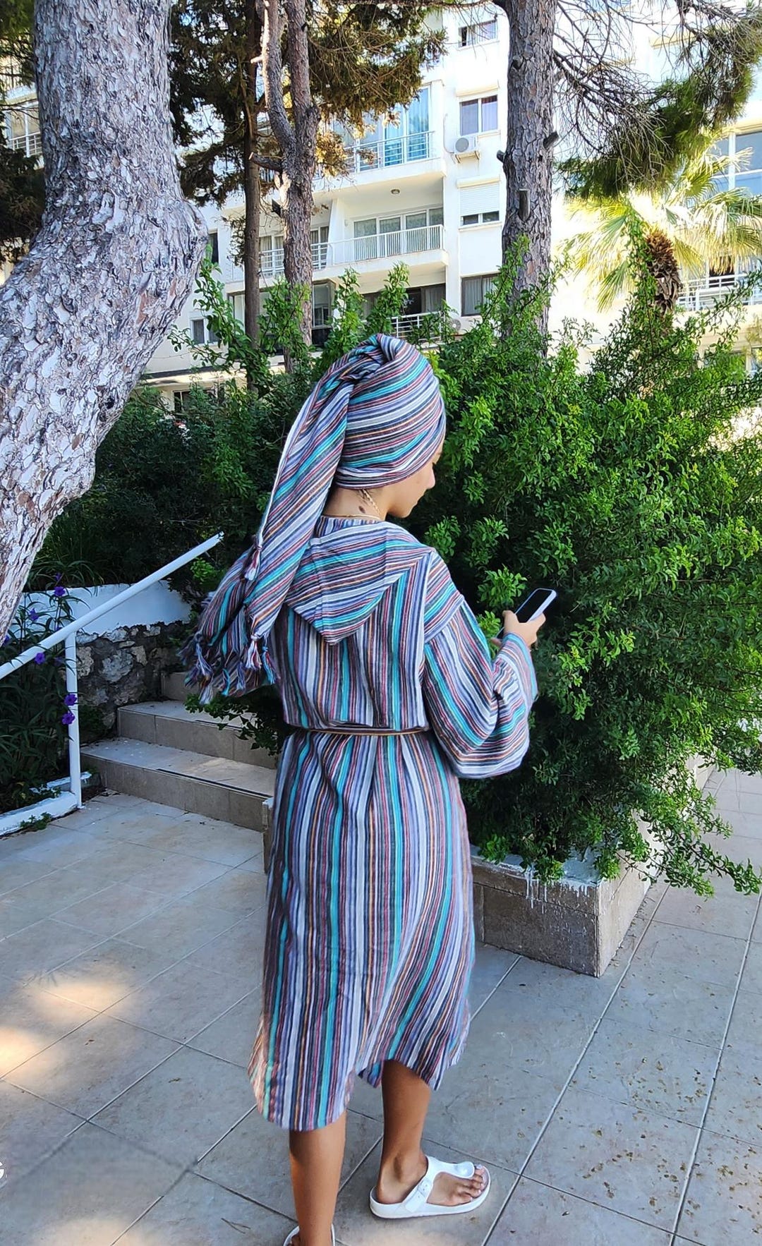 Hooded Turkish Cotton Striped Bathrobe: Bohemian Beach Robe - Etsy