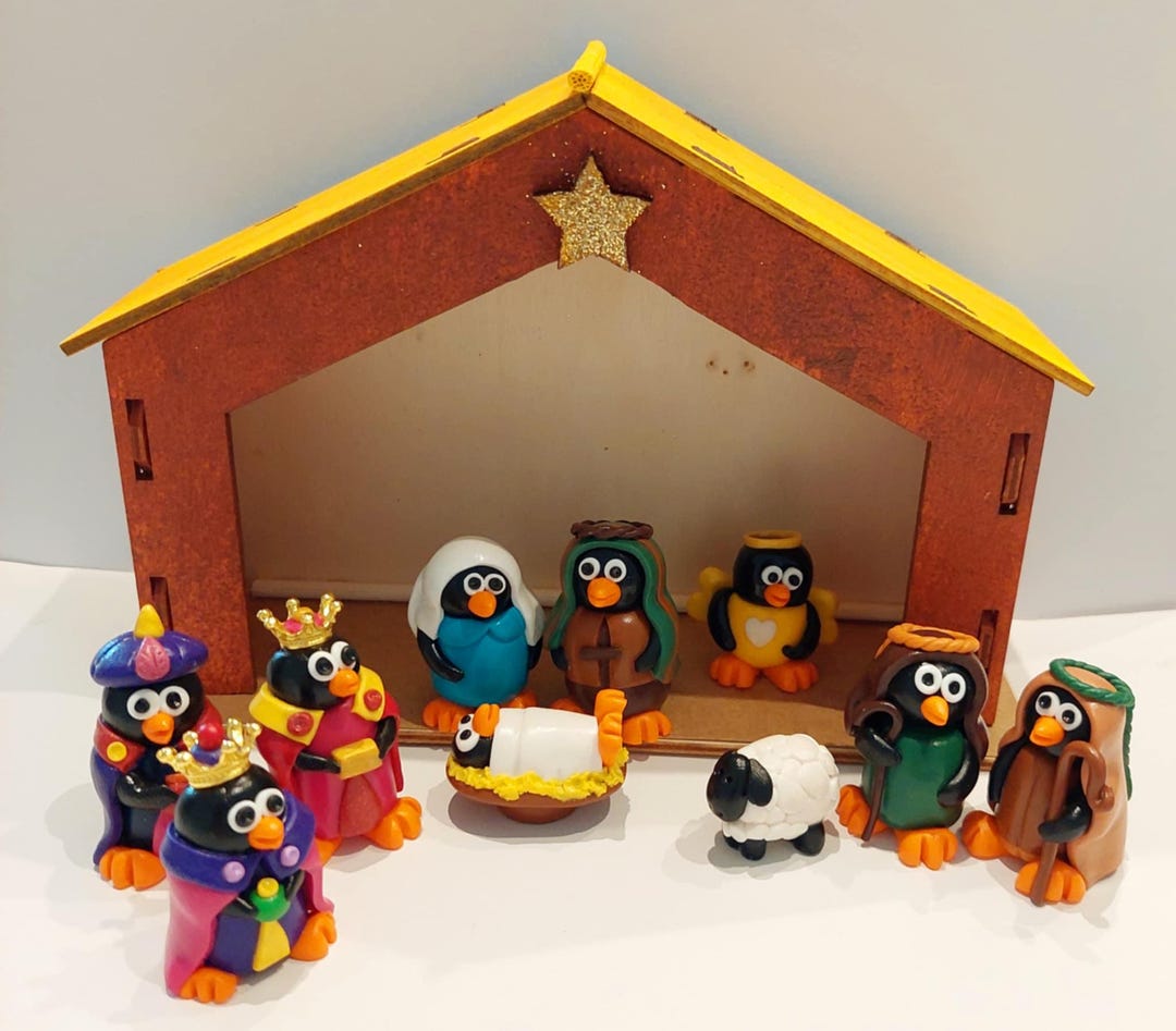 10 Piece Penguin Nativity Set - With Stable - Etsy