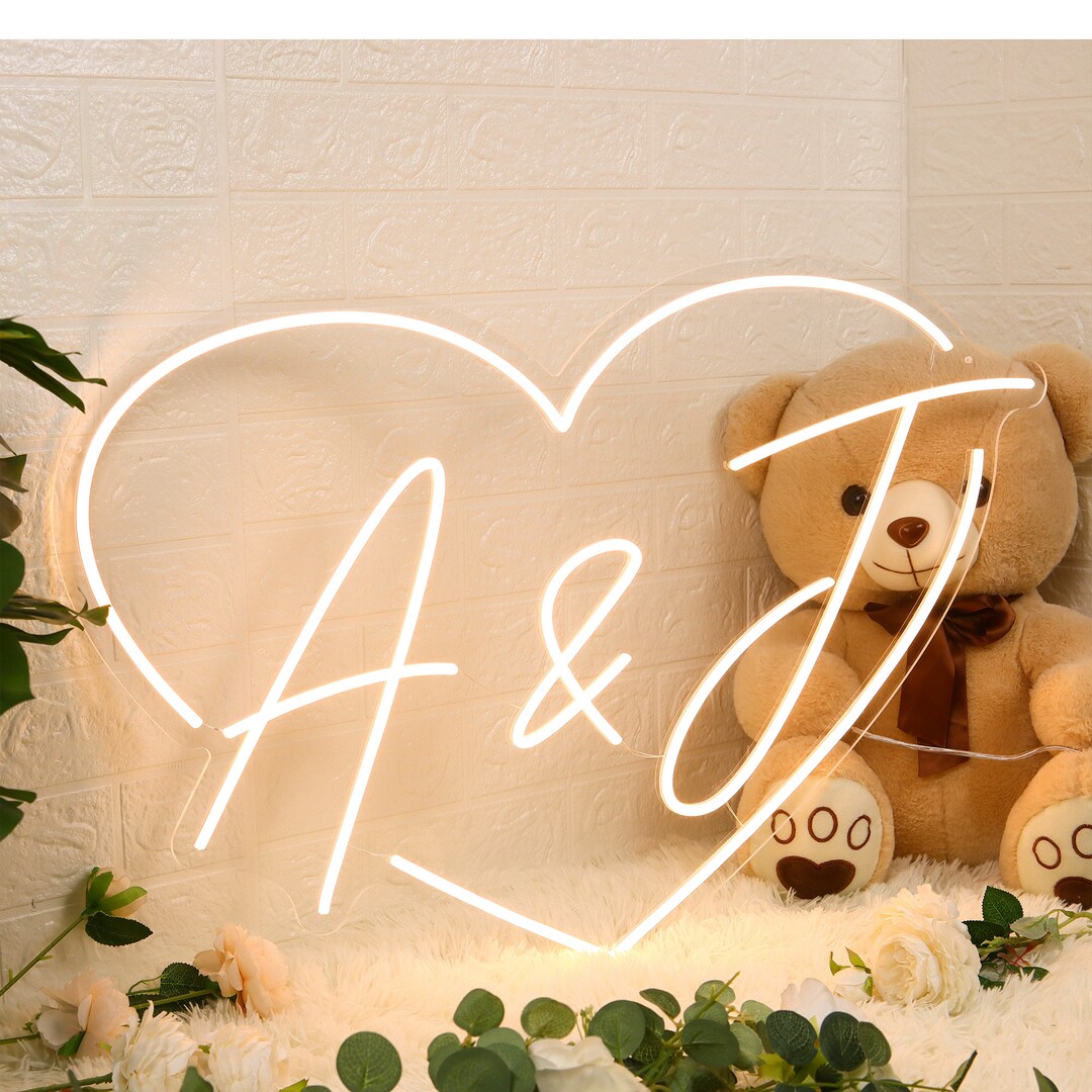 Custom Initials Neon Sign, Heart Neon Wedding Sign, Personlized Wedding ...