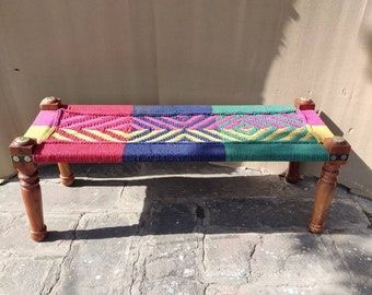 Handmade Wooden Woven Rope Charpai Bed With Back/day Bed Cotton Rope ...