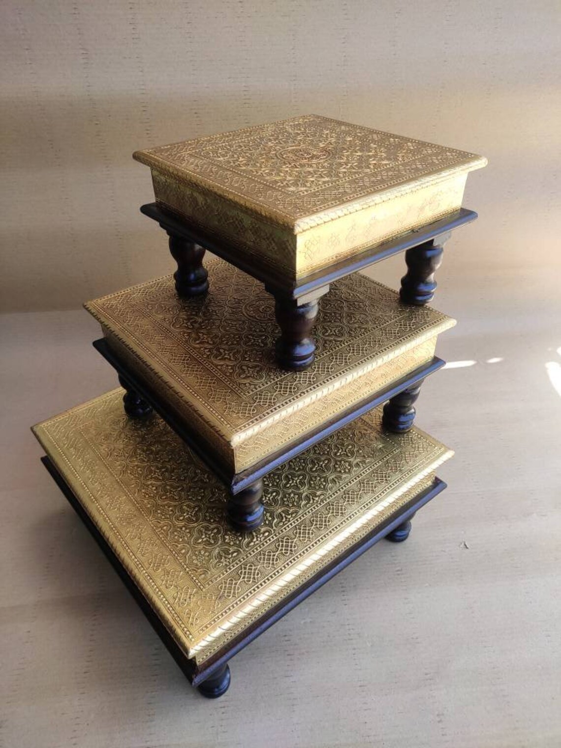 Wooden and Brass Handmade Indian Chowki/Wooden Indian bajot / | Etsy