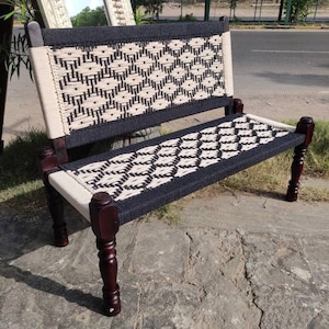 Handmade Wooden Woven Rope Charpai Bed With Back/day Bed Cotton Rope ...