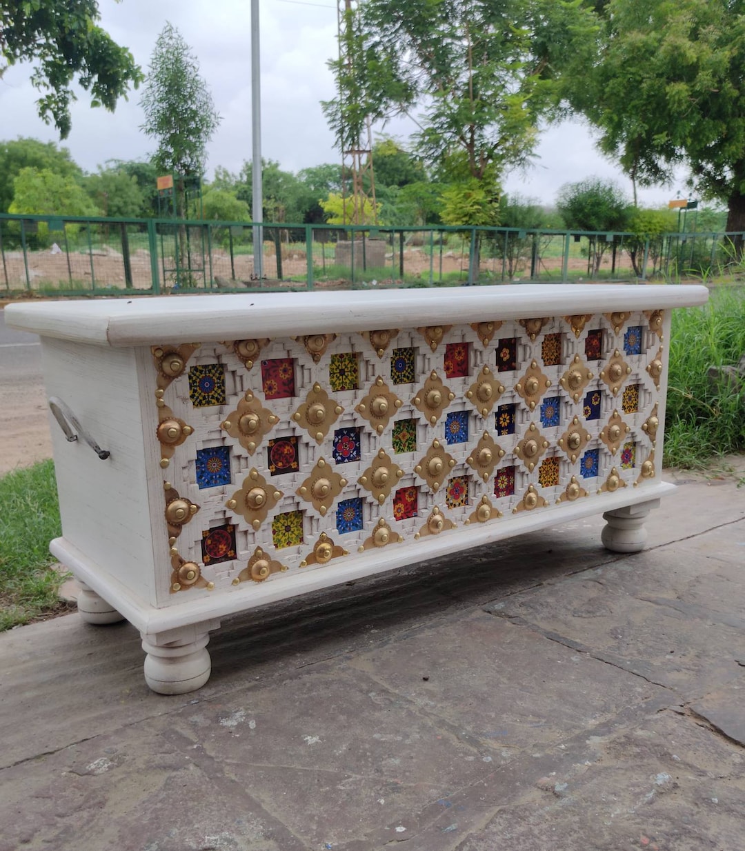 Wooden Distressed Finished Box With Brass Work/wooden Trunk Box /wooden ...