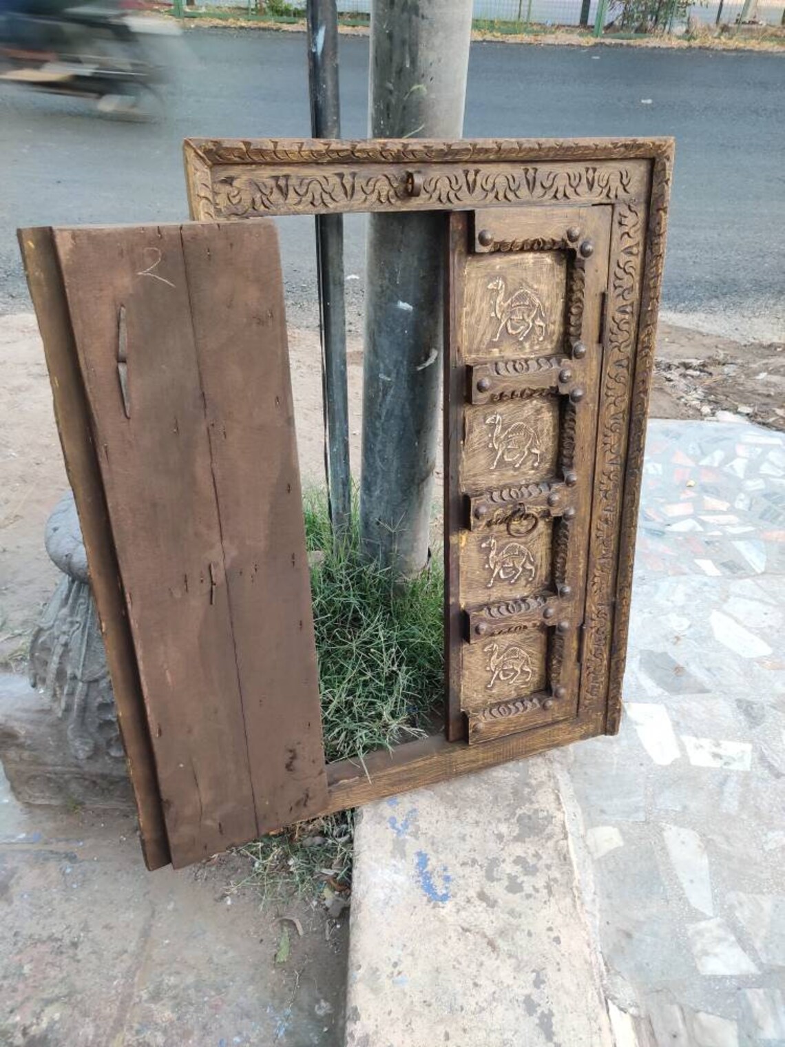 Vintage Carved Wood & Brass Work Window/ Handmade - Etsy