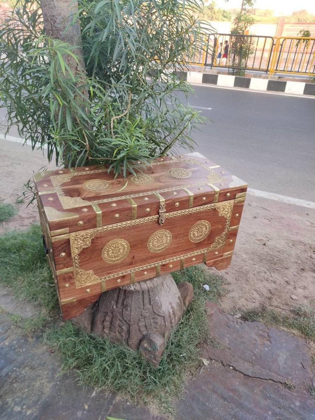 Wooden Trunk Box With Brass Work and Natural Finished/ Home - Etsy