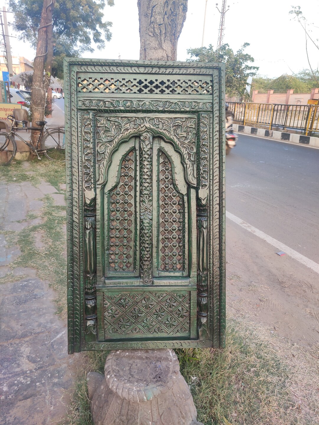 Ethnic Vintage Style Carved Wood & Brass Work Window/handmade Window ...