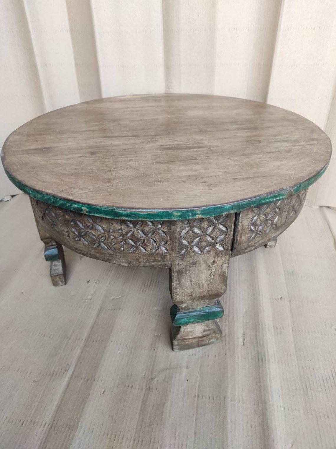 Indian Carved Chakki Table With Wooden Top Carved Chakki | Etsy