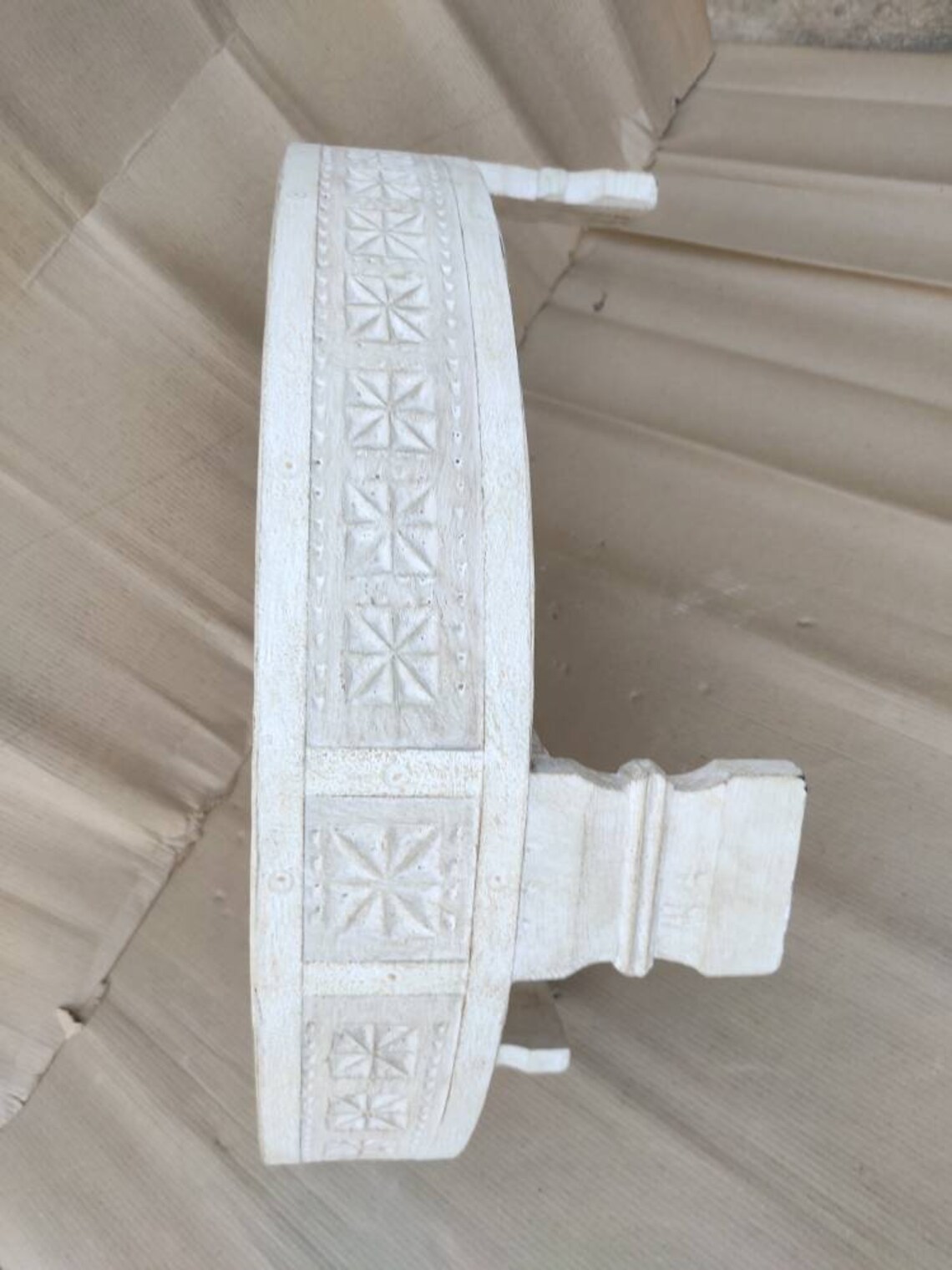 Engraved Indian Chakki Table: Distressed Wood Low Side Table - Etsy
