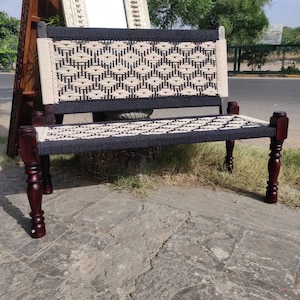 Handmade Wooden Woven Rope Charpai Bed With Back/day Bed Cotton Rope ...