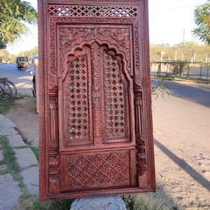 Ethnic Vintage Style Carved Wood & Brass Work Window Frame/ Handmade ...