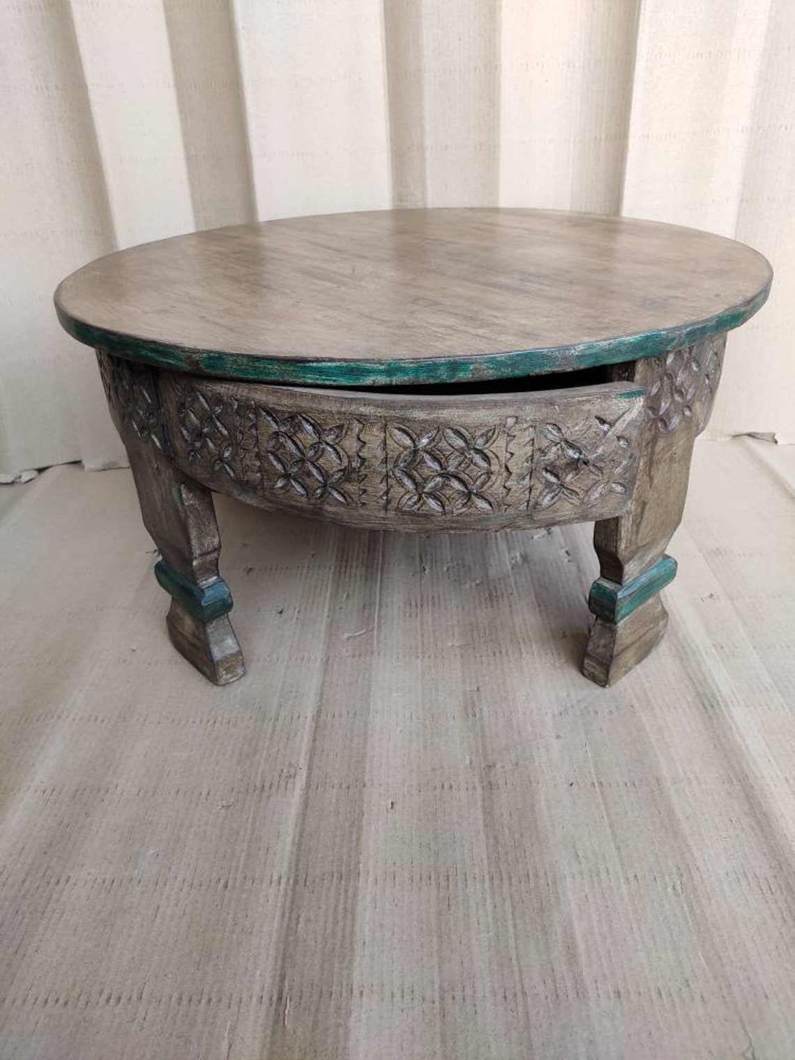 Indian Carved Chakki Table With Wooden Top Carved Chakki | Etsy