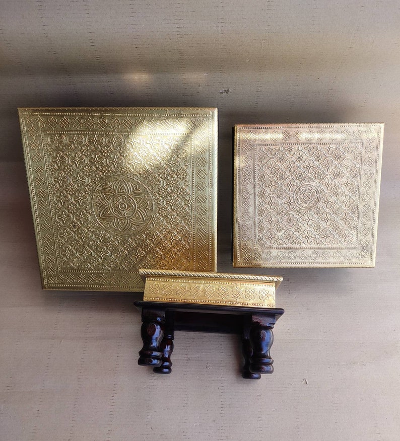 Wooden and Brass Handmade Indian Chowki/wooden Indian Bajot / - Etsy