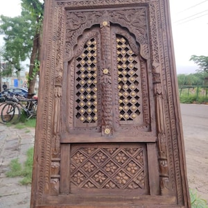 Ethnic Vintage Style Carved Wood & Brass Work Window Frame/ Handmade ...