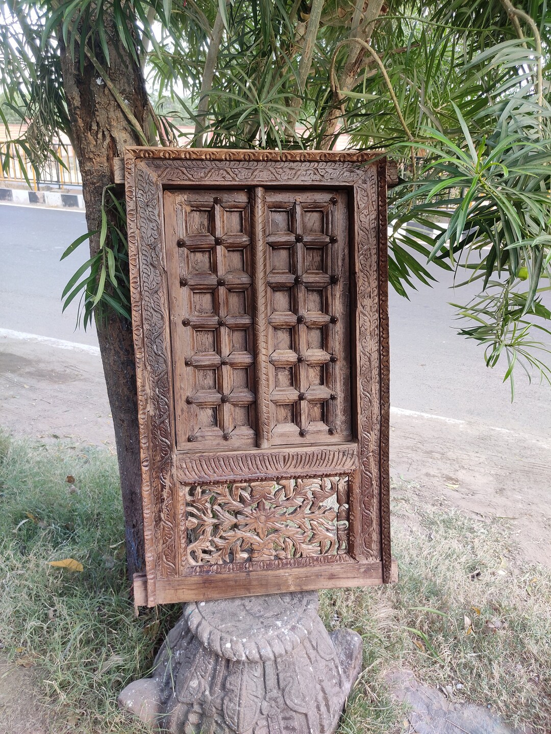 Hand-carved Wooden Window With Metalwork, Vintage Wall Decor - Etsy