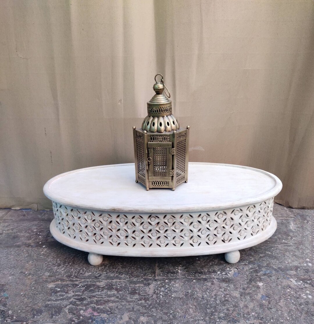 Hand Carved Jali Coffee Table, Indian Oval Wood Table - Etsy
