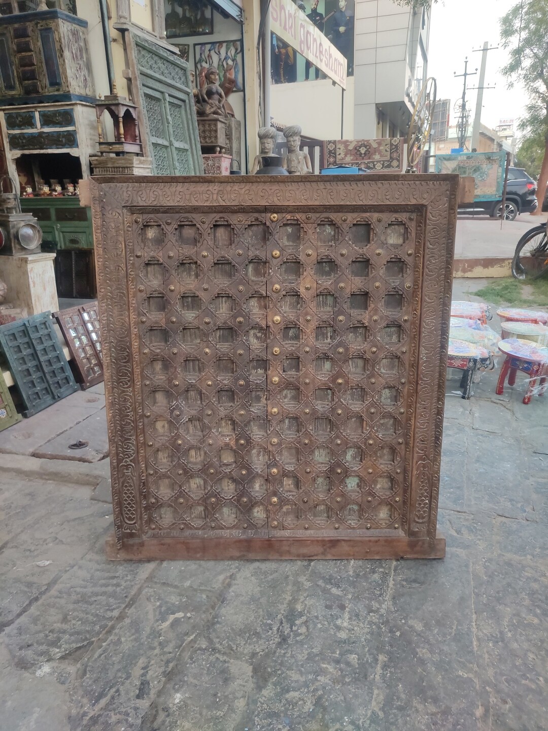 Vintage Solid Wood Carved and Brass Work Window/handcarved Window ...