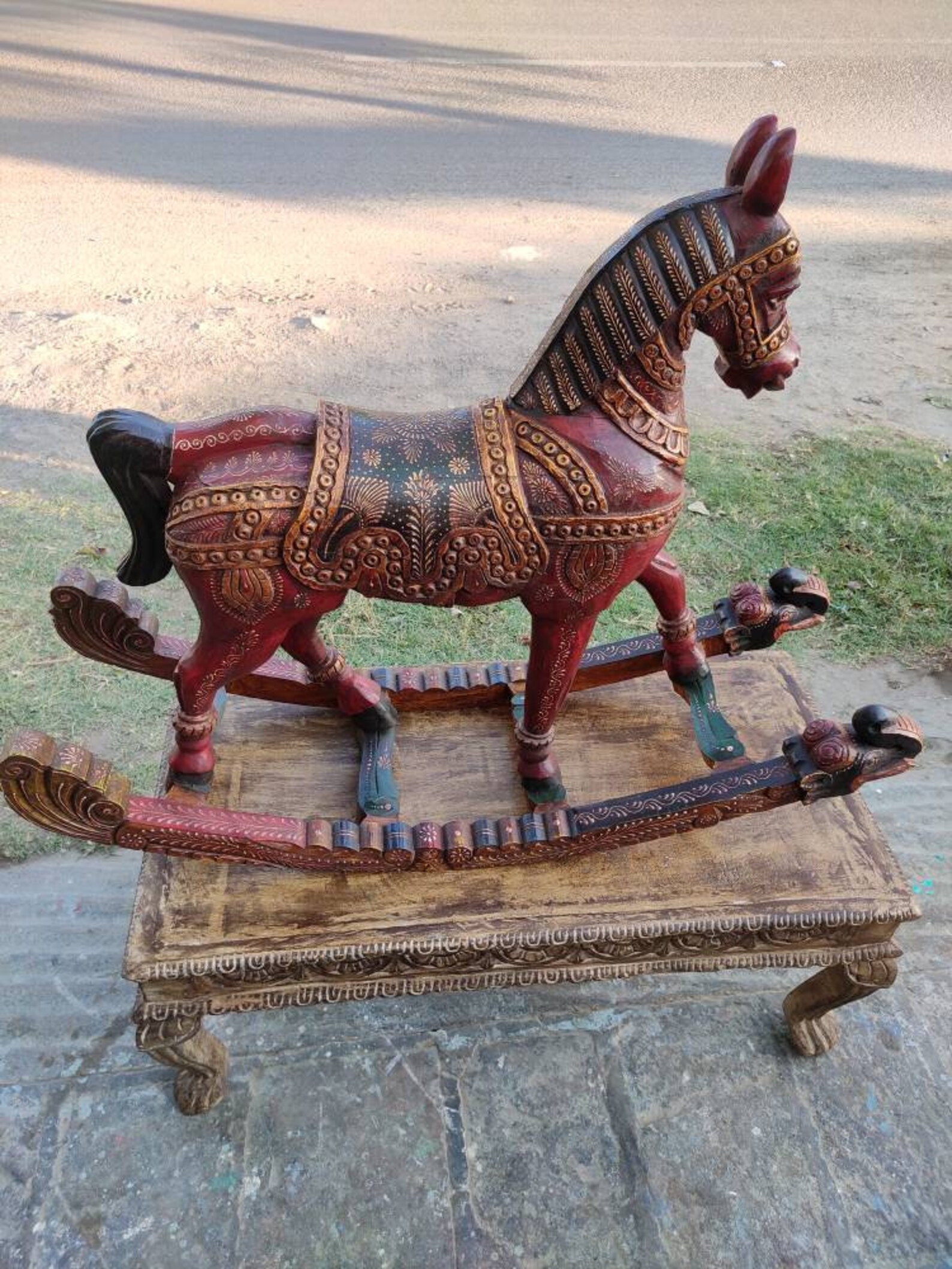 Solid Wood Full Carved Painted Large Rocking Horse/wood Carved | Etsy