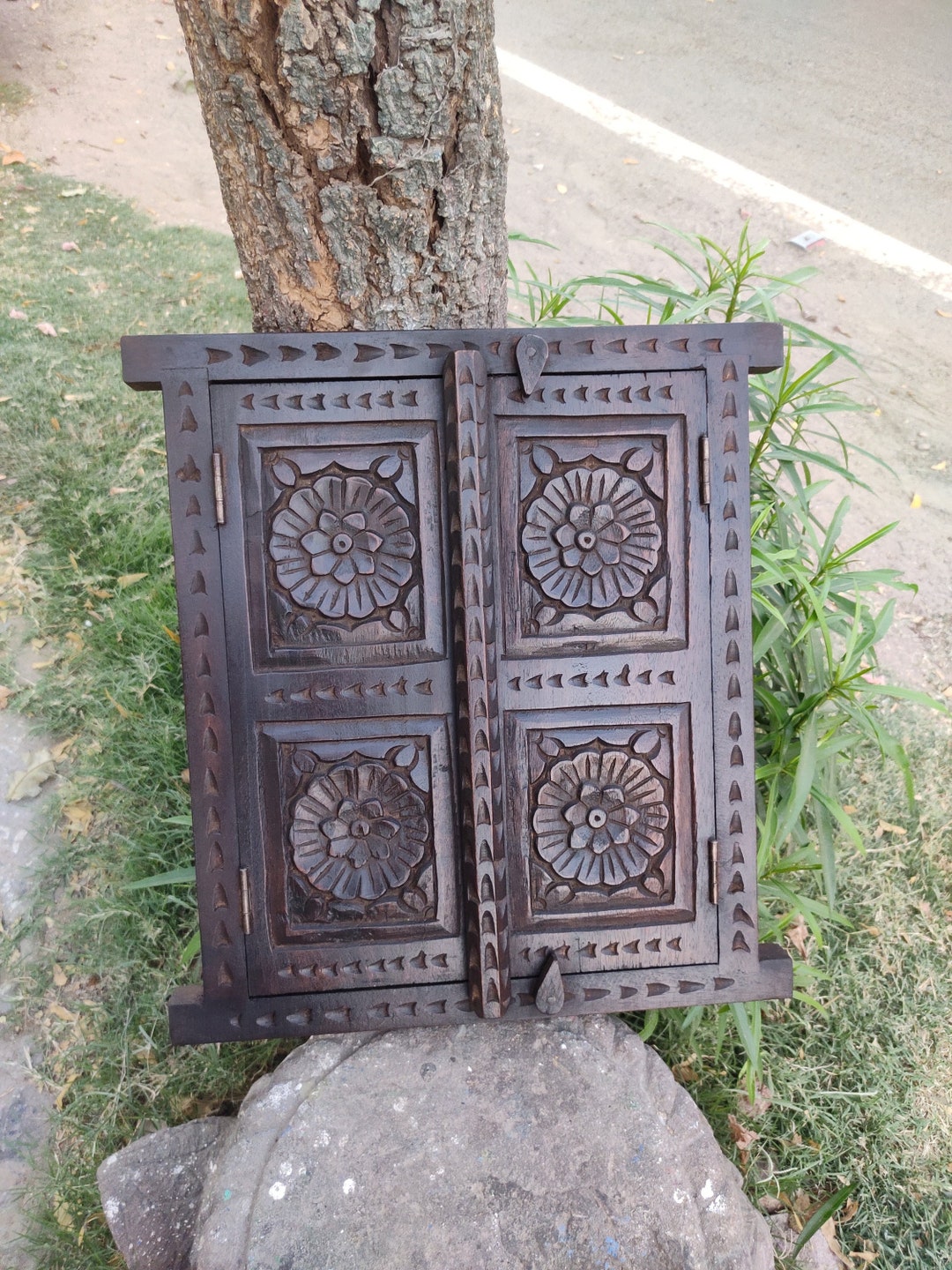 Vintage Style Hand Carved Wooden Window/handmade Wooden Window/window ...