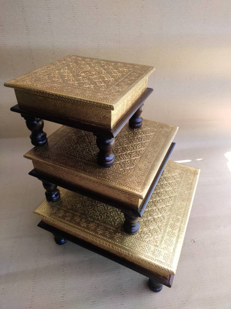 Wooden and Brass Handmade Indian Chowki/wooden Indian Bajot / - Etsy