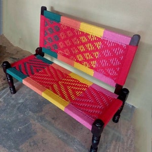 Handmade Wooden Woven Rope Charpai Bed With Back/day Bed Cotton Rope ...