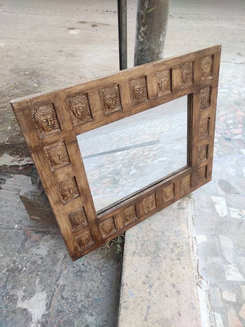 Indian Wooden Buddha Design Mirror Frame, Vintage Style (frame Only) - Etsy