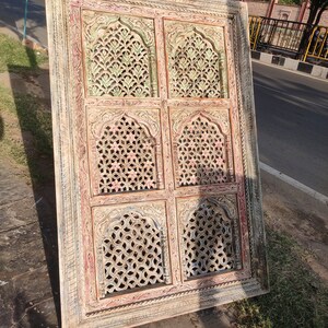 Hand Carved Mango Wood Wall Panel, Indian Floral Distressed Divider ...