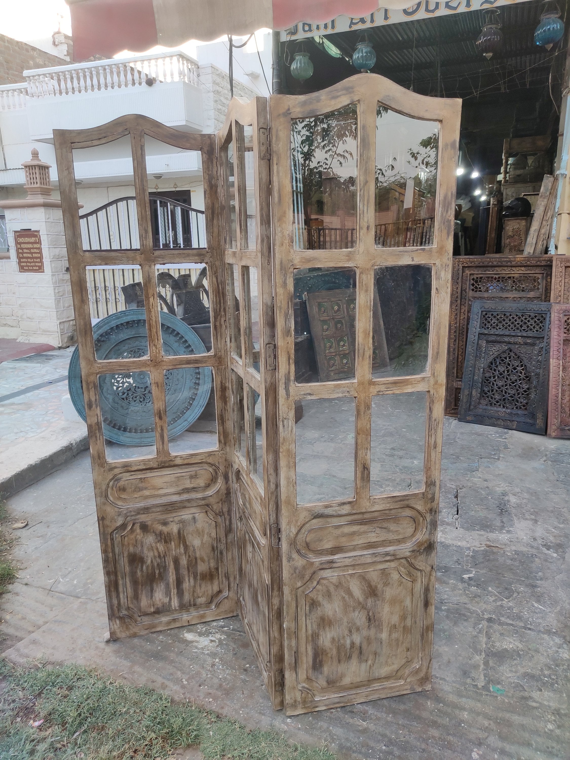 Ethnic Vintage Style Wood & Glass Partition/carving Partition/antique ...