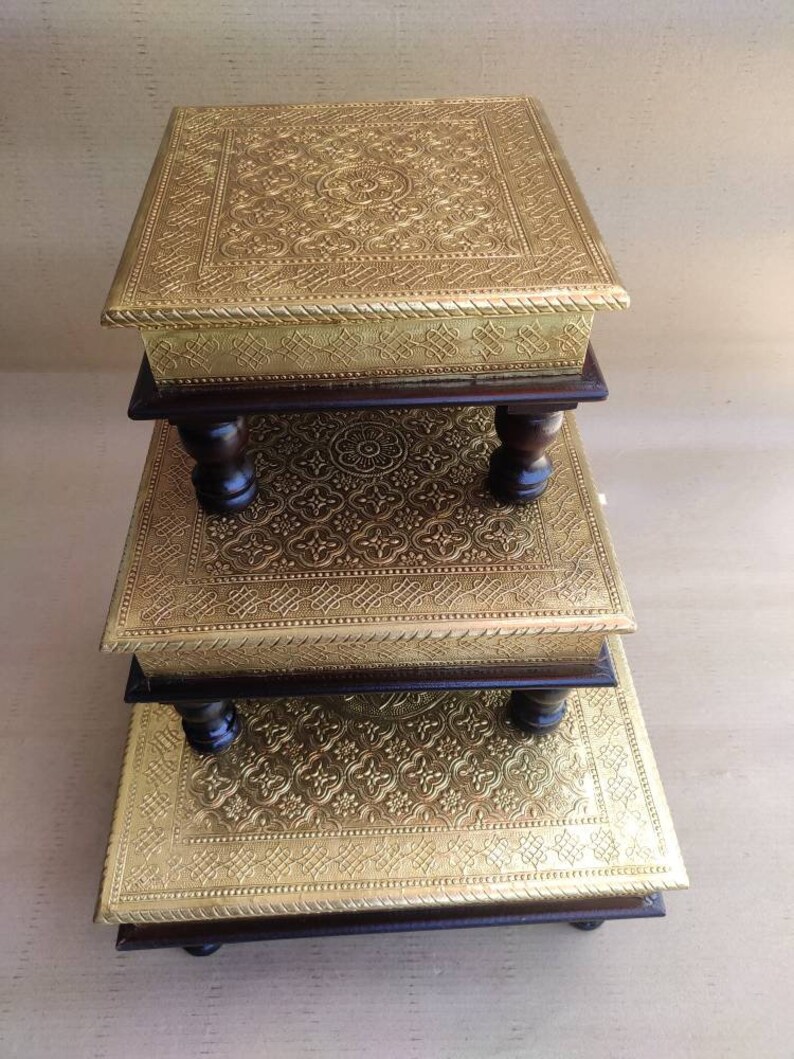 Wooden and Brass Handmade Indian Chowki/wooden Indian Bajot / - Etsy