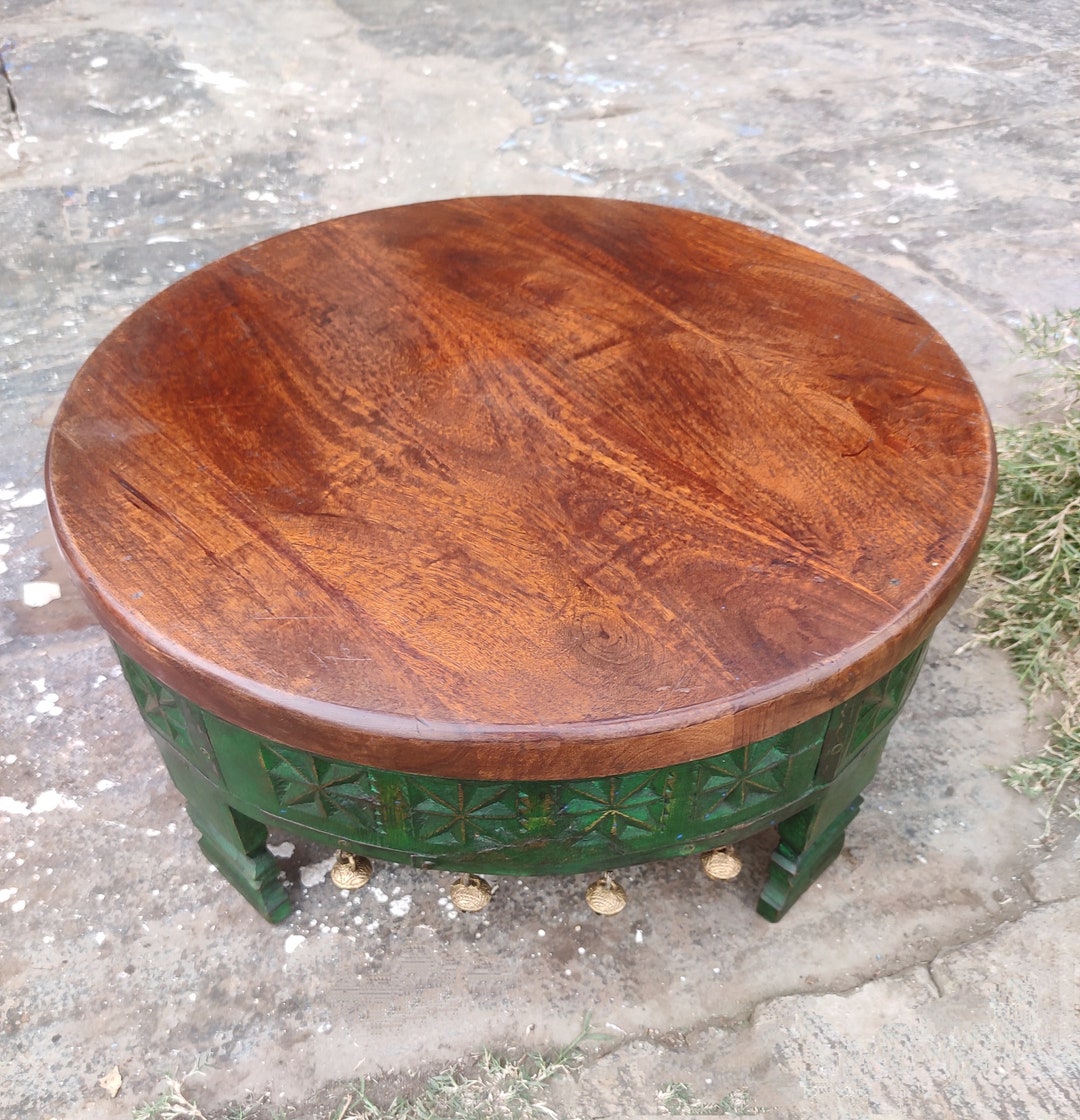 Indian Carved Chakki Coffee Table, Vintage Wood Grinder Table - Etsy